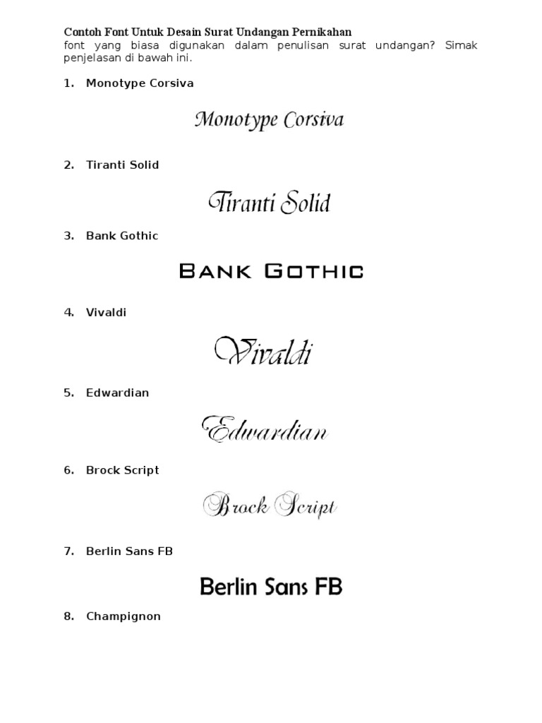 Contoh Font Untuk Desain Surat Undangan Pernikahan | PDF | Kajian ...