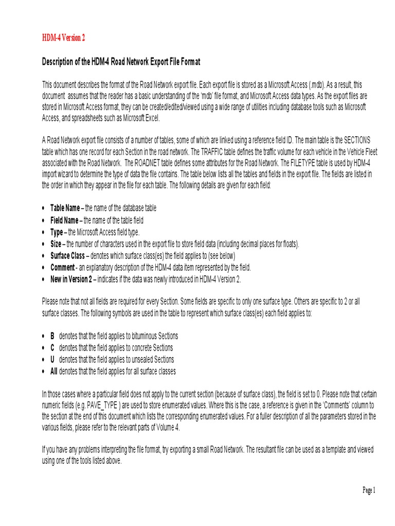 HDM-4 Road Network Export Format Guide | PDF | Road Surface | Microsoft ...