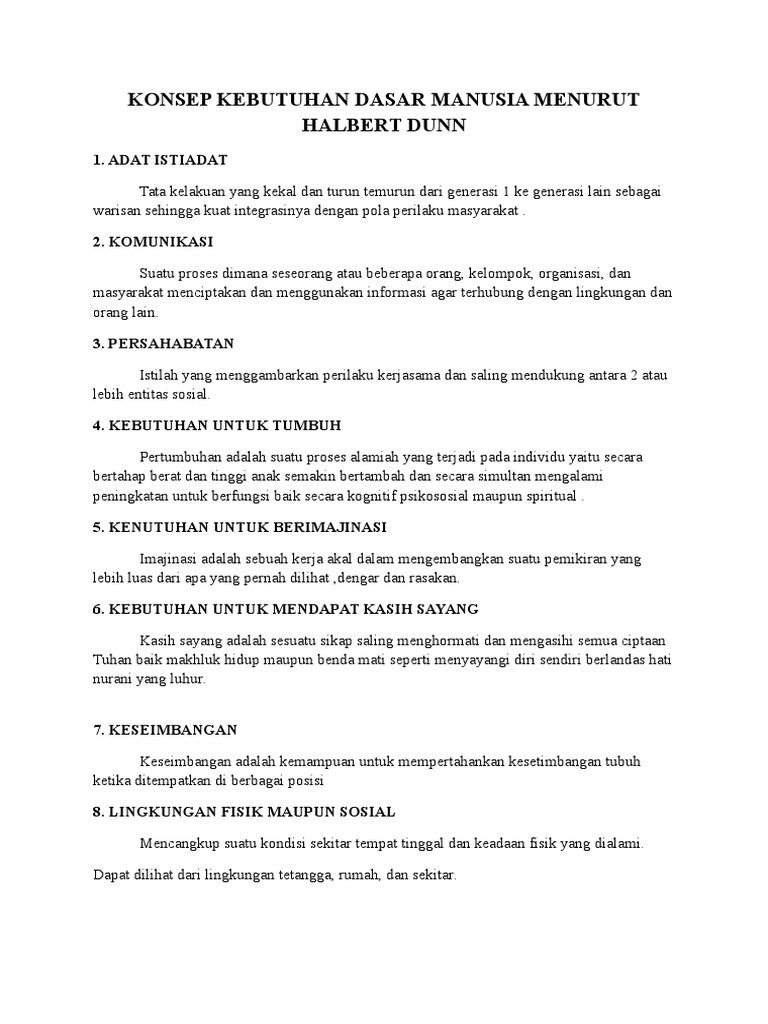 Konsep Kebutuhan Dasar Manusia Menurut Halbert Dunn | PDF