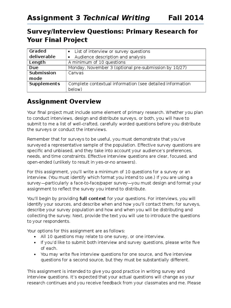 Assignment 3 - Primary Research Questions | PDF | Survey Methodology ...