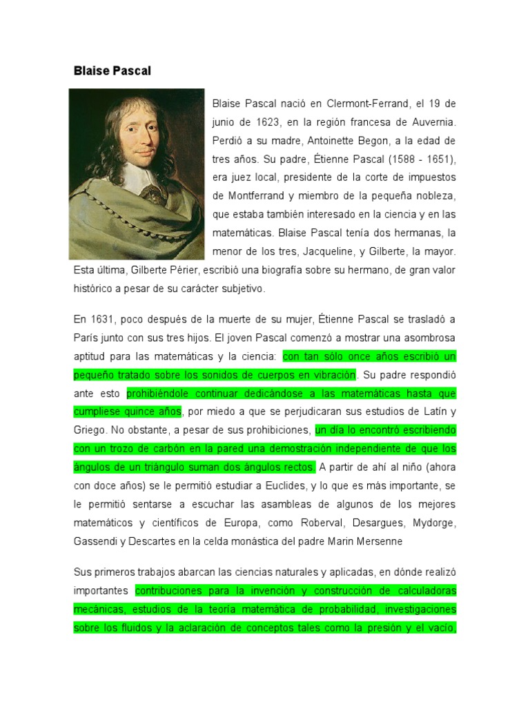 Blaise Pascal | PDF | Vacío | Presión atmosférica