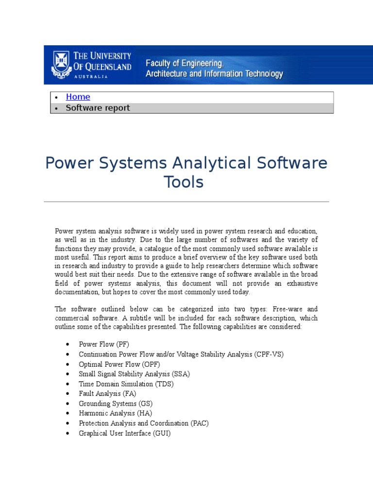 Power Systems Analytical Software Tools | PDF | Matlab | Electric Power ...