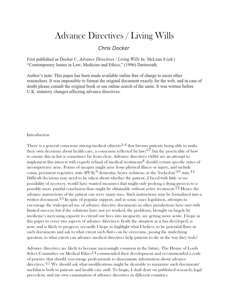 Advance Directives / Living Wills | PDF | Power Of Attorney | Medicine