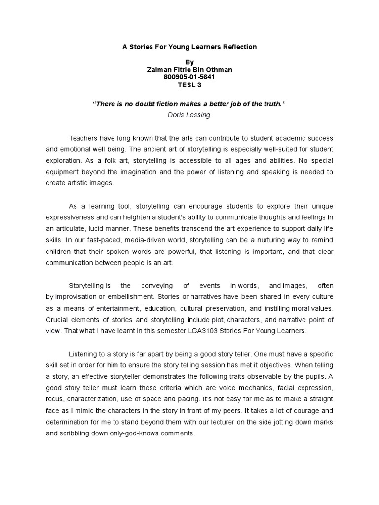 A Stories For Young Learners Reflection | PDF | Storytelling | Narrative