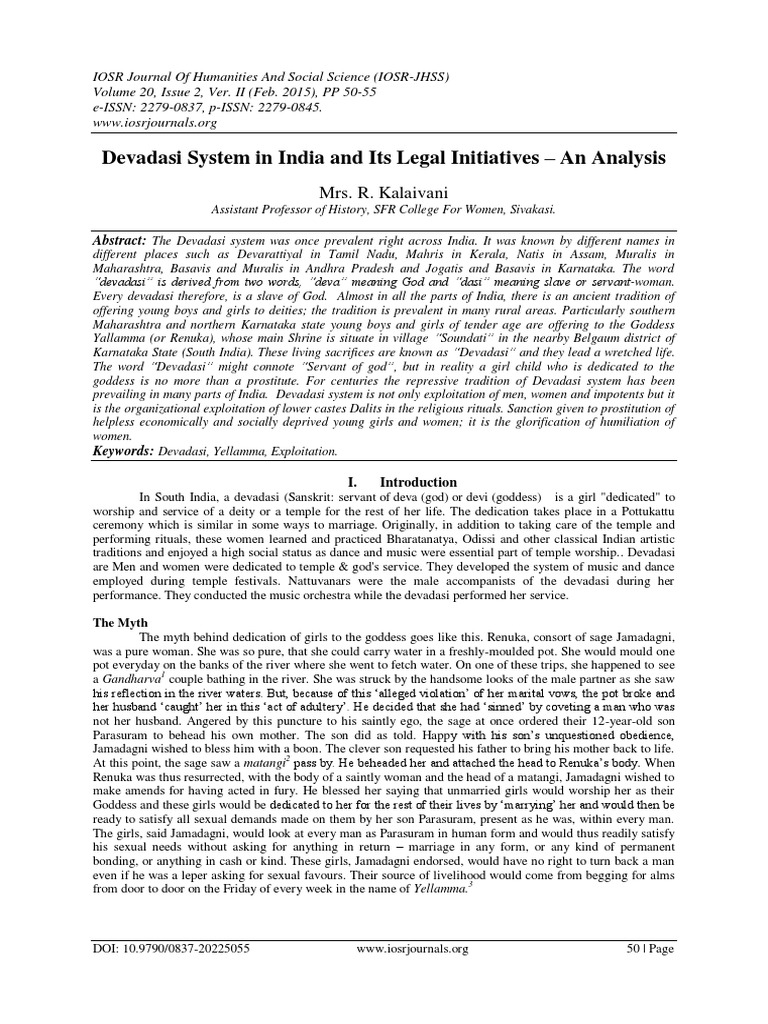 Devadasi System in India and Its Legal Initiatives - An Analysis | PDF ...