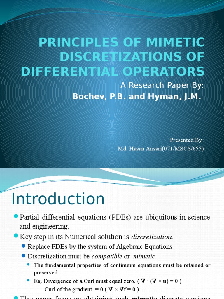 Mimetic Discretization of Differential Operator | PDF | Differential Form | Finite Element Method