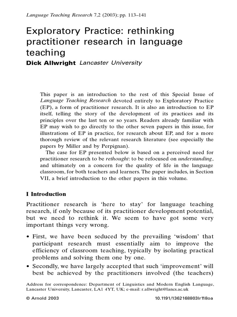 Exploratory Practice Rethinking Practitioner Research in Language ...