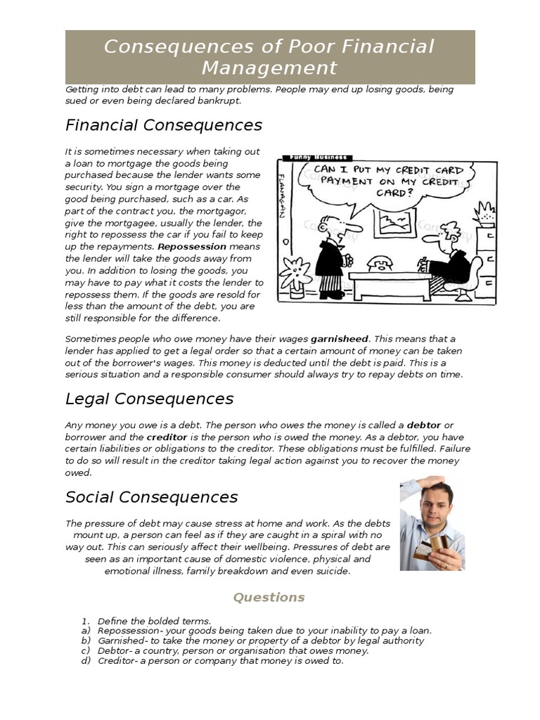 Consequences of Poor Financial Management | PDF | Debt | Repossession