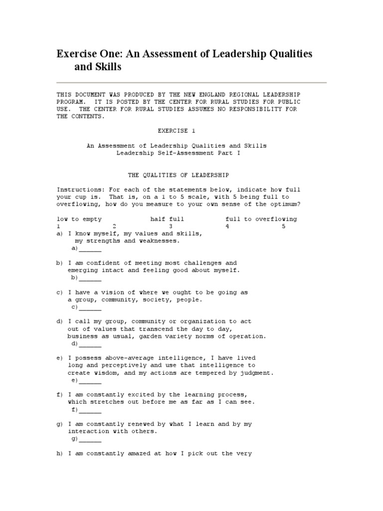 Leadership Qualities Self-Assessment | PDF | Leadership | Educational ...