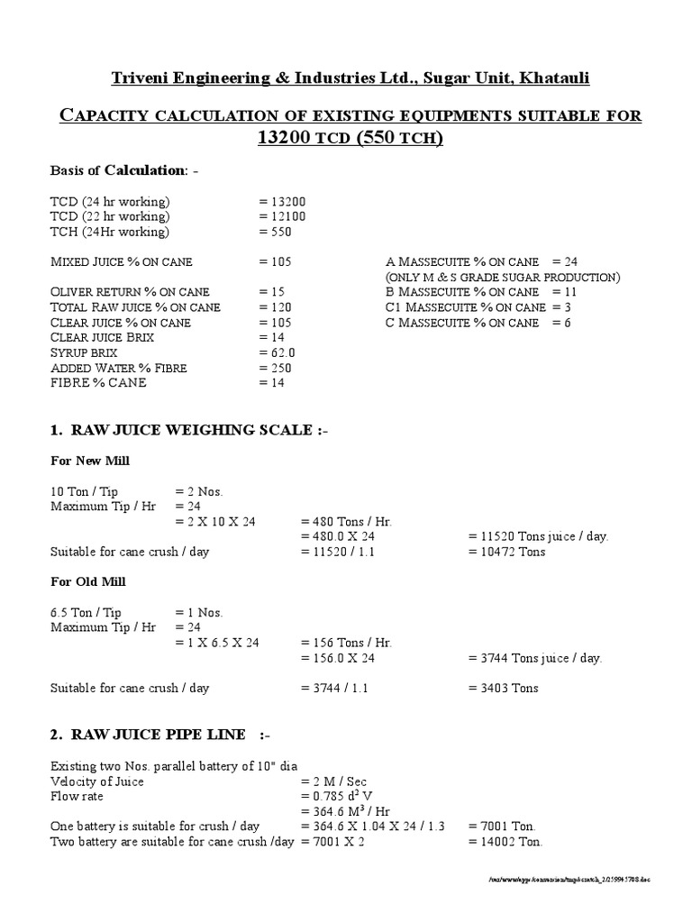 Existing Capacity Calculation Sutiable For 13200 Tcd 550tch Pdf