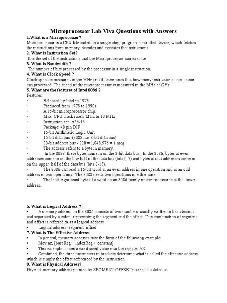 Microprocessor Lab Viva Questions With Answers | PDF