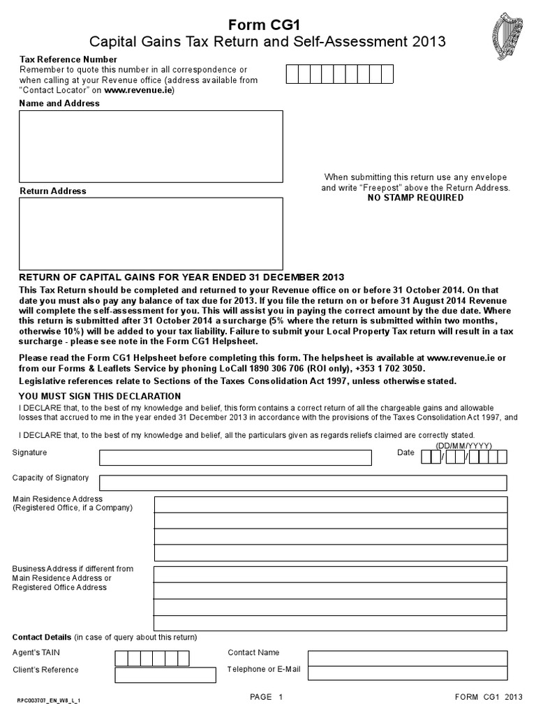 Irish Capital Gains Form | Capital Gains Tax | Taxation | Free 30-day ...