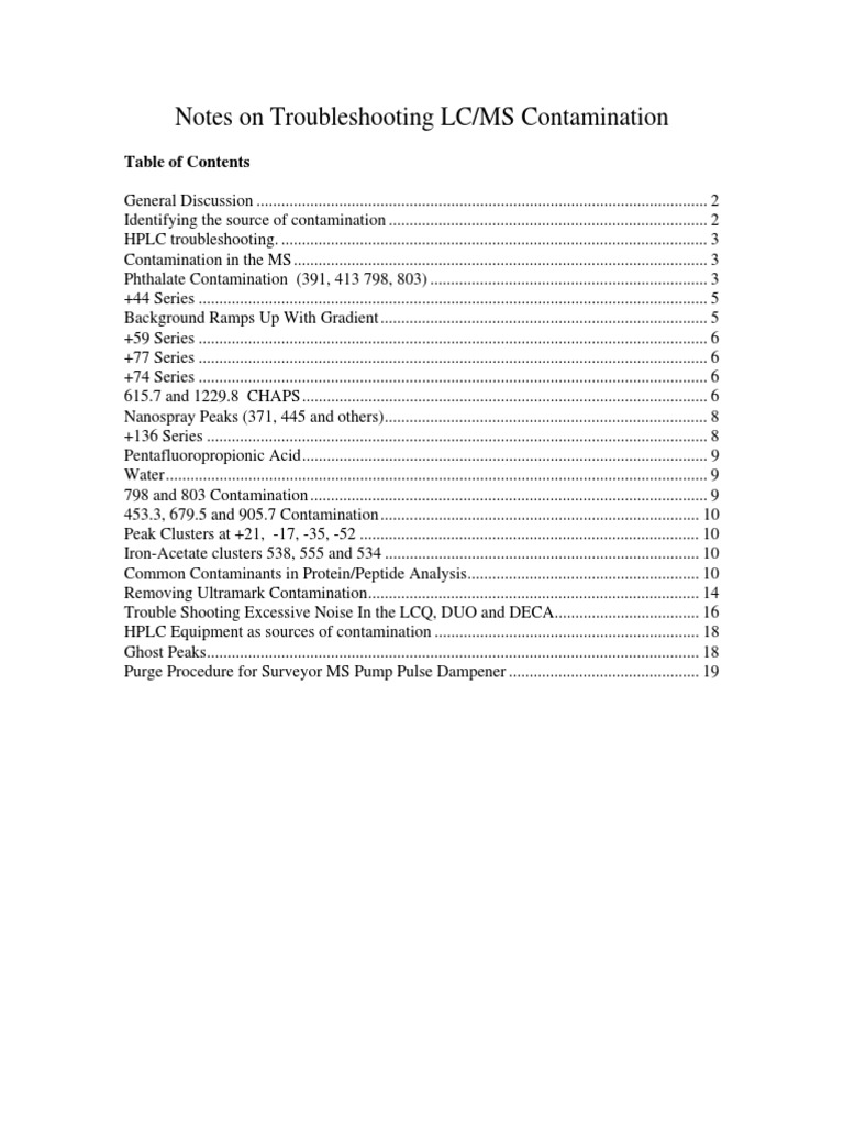 Notes On Trouble Shooting LCMS Contamination Full PDF | PDF | Liquid ...