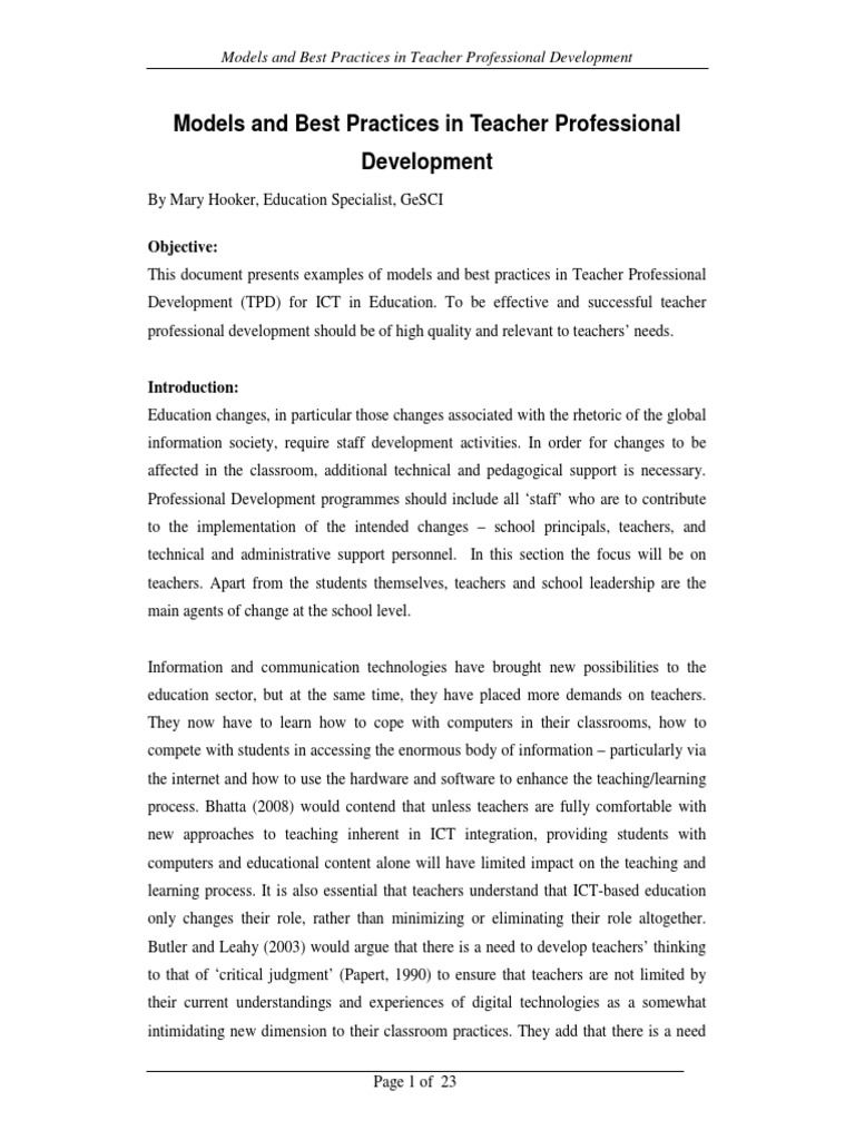Models of Teacher Professional Development | PDF | Educational ...