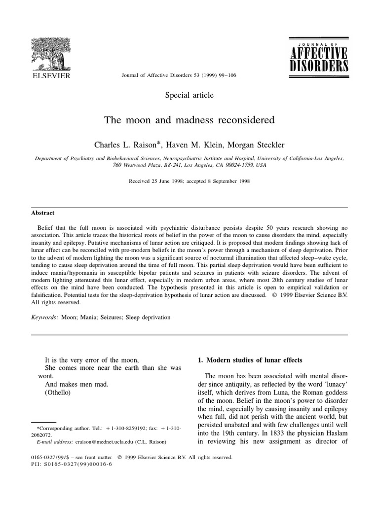 Moon and Madness Reconsidered PDF | PDF | Mania | Bipolar Disorder