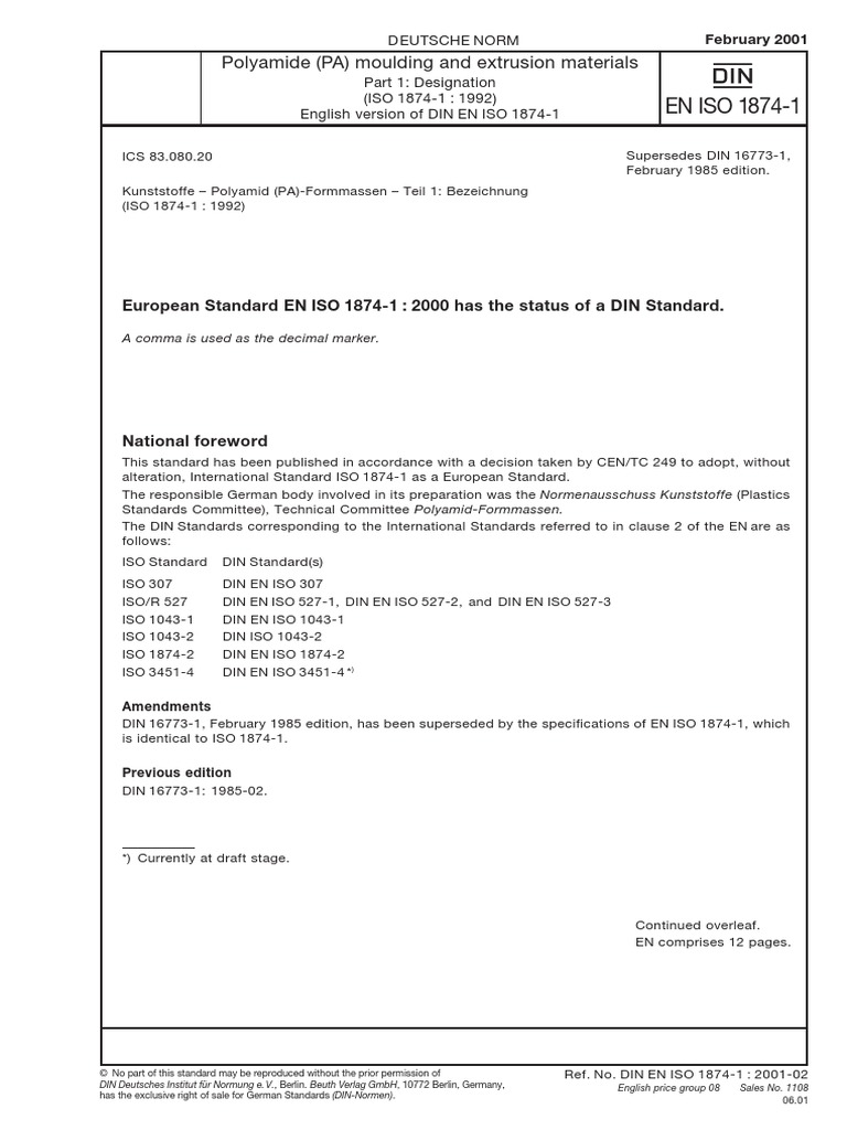 En ISO 1874-1 - Nylon PA 6 Natural | PDF | International Organization ...