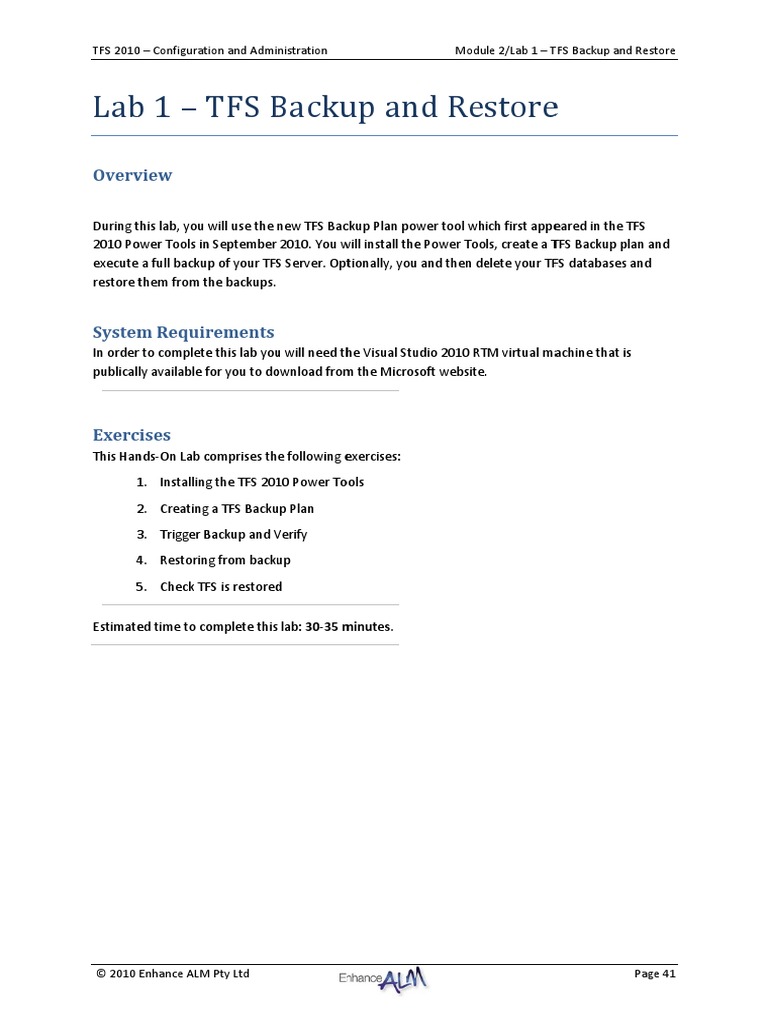 Hands On Lab - TFS Backup and Restore Power Tool | PDF | Microsoft Visual Studio | Backup