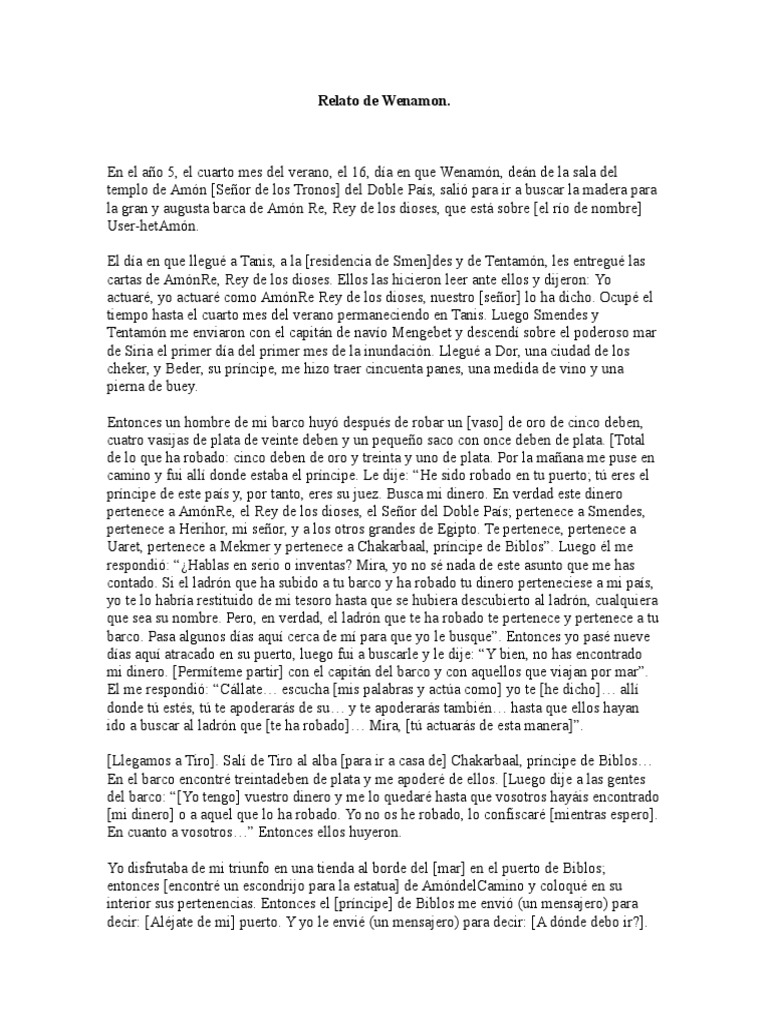 Relato de Wenamon sobre su viaje | PDF | Egipto
