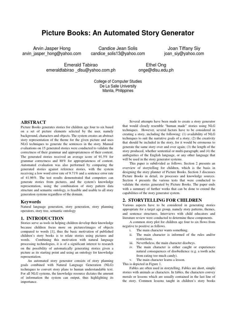 Picture Books An Automated Story Generator | PDF | Semantics | Concept