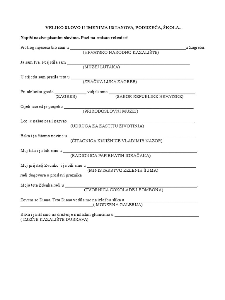 Veliko Slovo U Imenima Ustanova | PDF