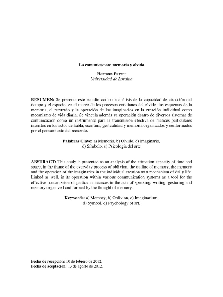 Parret, Herman - La Comunicación, Memoria y Olvido | PDF | Memoria ...