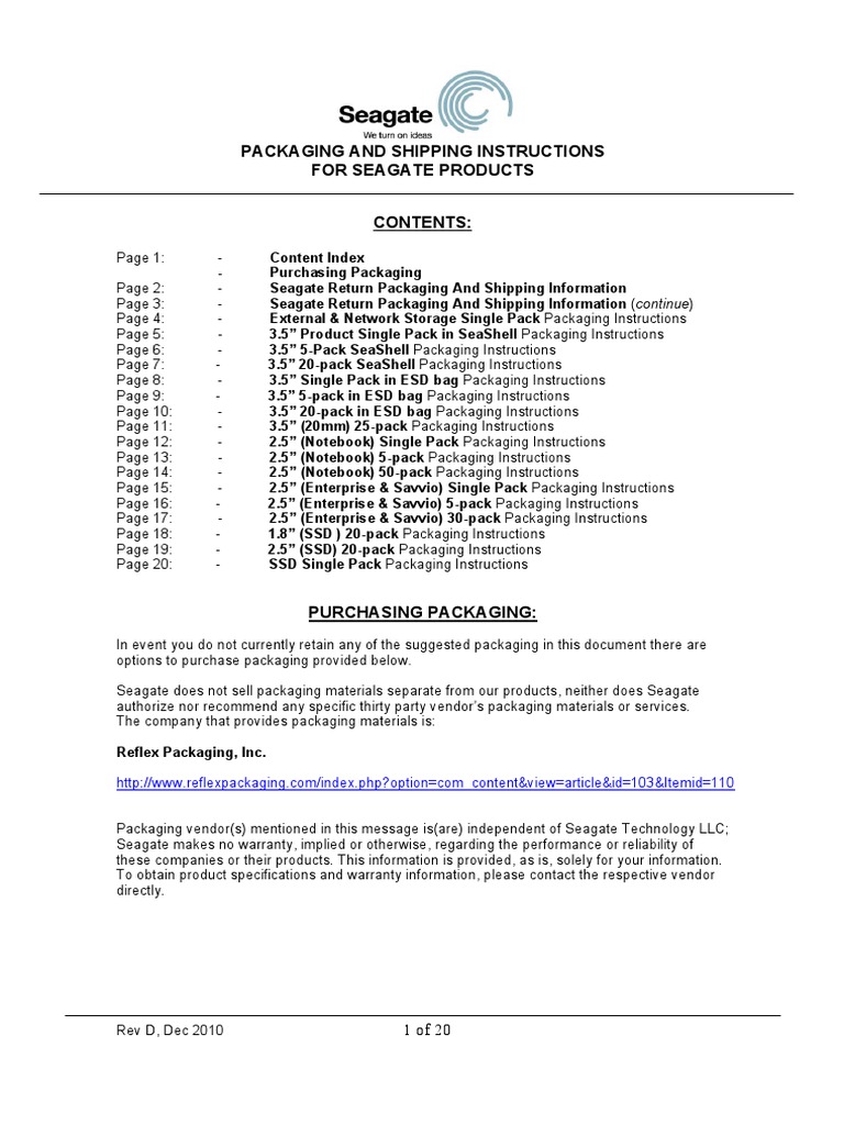 Orientação de Embalagem Seagate | PDF | Hard Disk Drive | Packaging And ...
