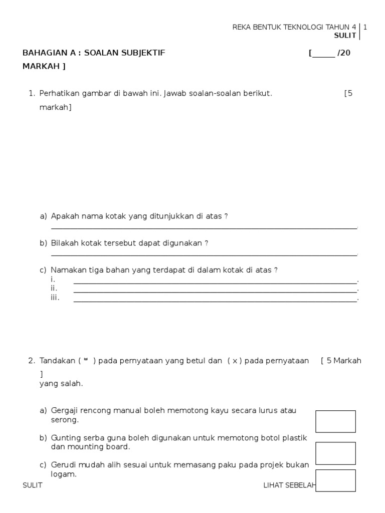 Soalan RBT Akhir Tahun Tahun 4 | PDF
