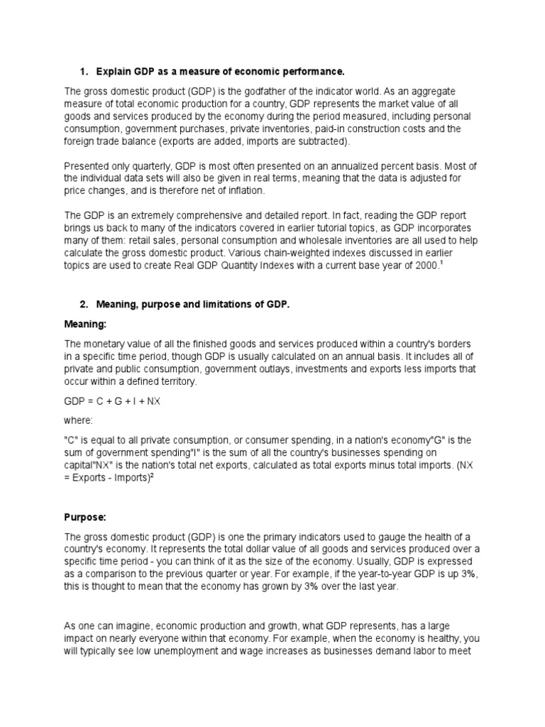 Explain GDP As A Measure of Economic Performance | PDF | Gross Domestic ...