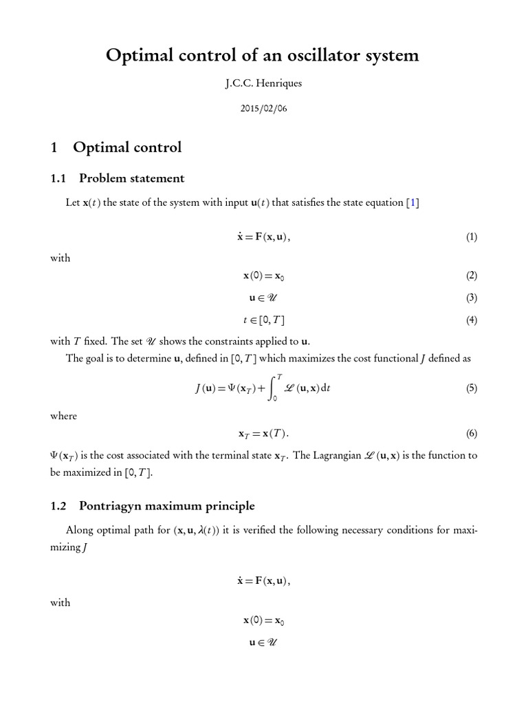Optimal Control of An Oscillator System | PDF | Mathematical ...