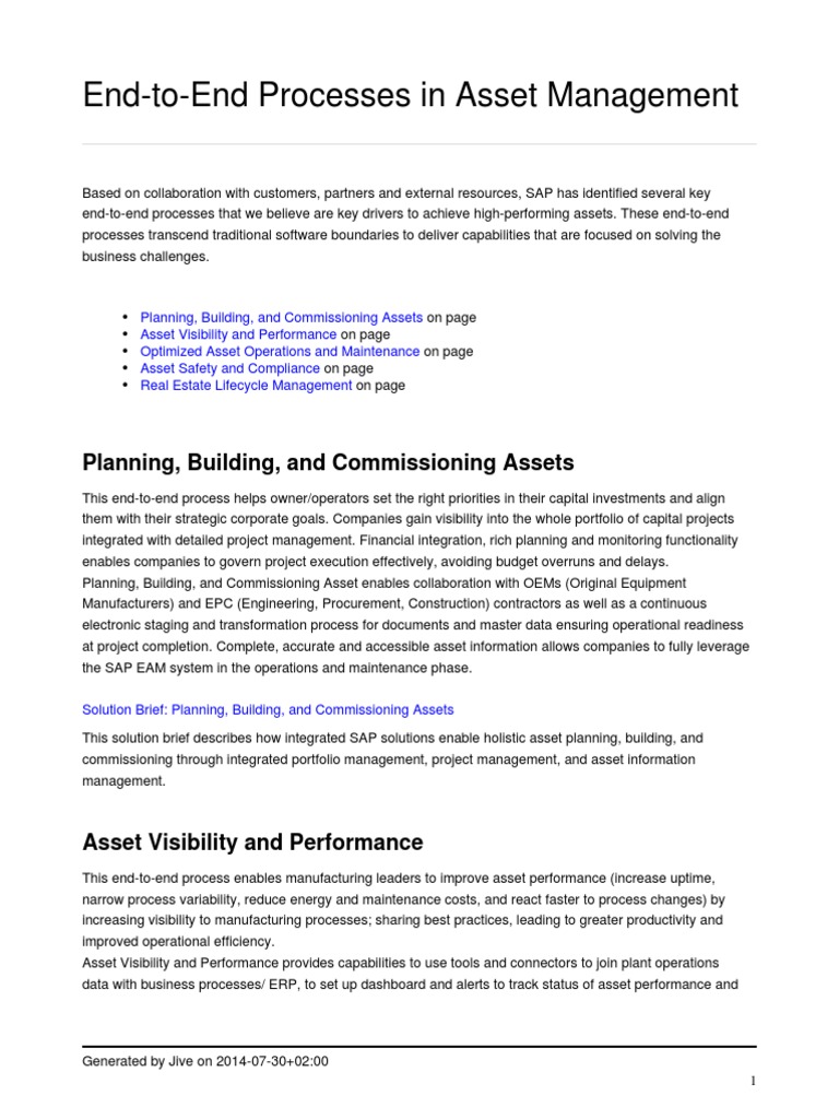 E2e Processes in Assets MGT | PDF | Business Process | Project Management