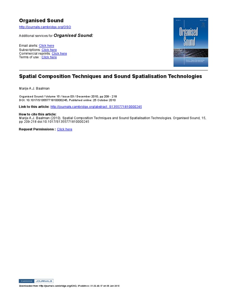 Spatial Composition Techniques and Sound Spatialisation Technologies | PDF | Loudspeaker | Audio ...