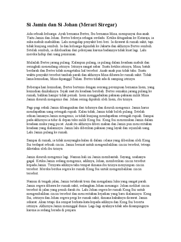 Si Jamin Dan Si Johan (Merari Siregar) | PDF