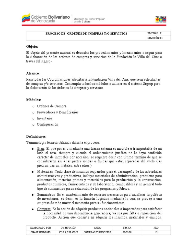 Manual de Compras y Servicios Fundacion Villa Del Cine | PDF | Calidad (comercial) | Business
