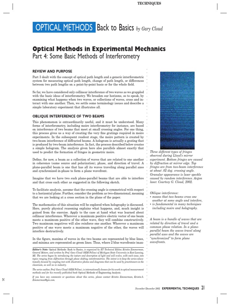 Moire Interferometria PDF | PDF | Interferometry | Interference (Wave Propagation)