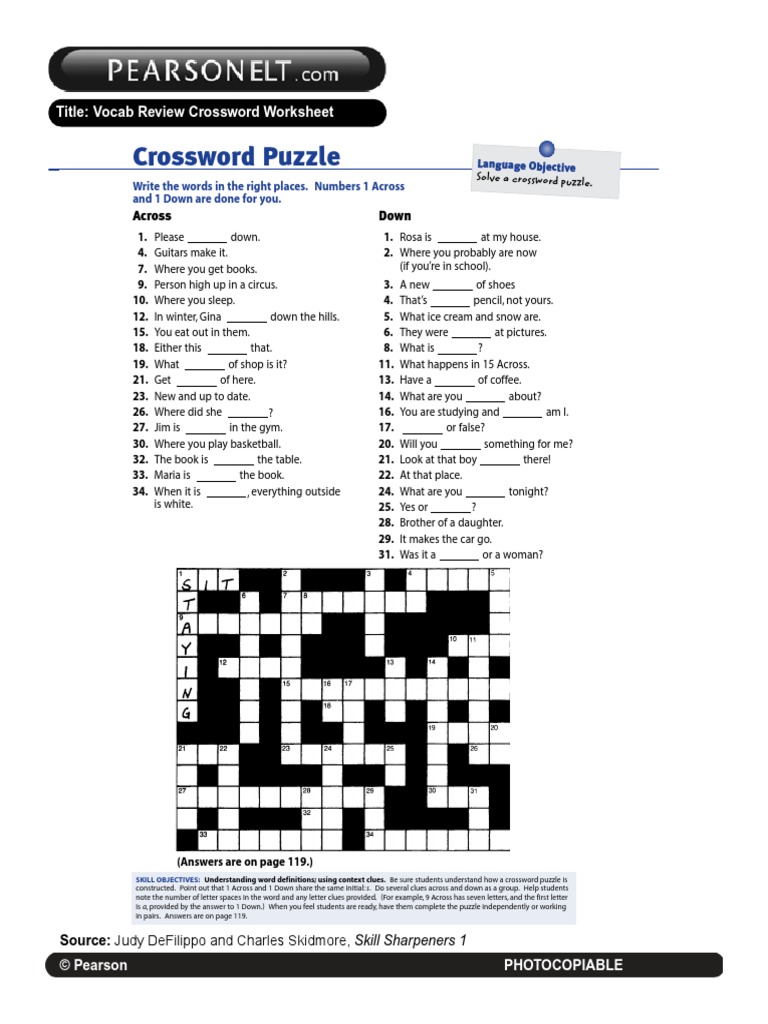 Crossword Puzzle: Vocab Review Crossword Worksheet Title | PDF