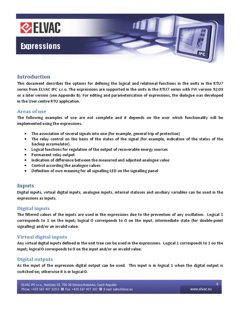 Expressions User Manual 20111013 Pdf Relay Parameter Computer Programming