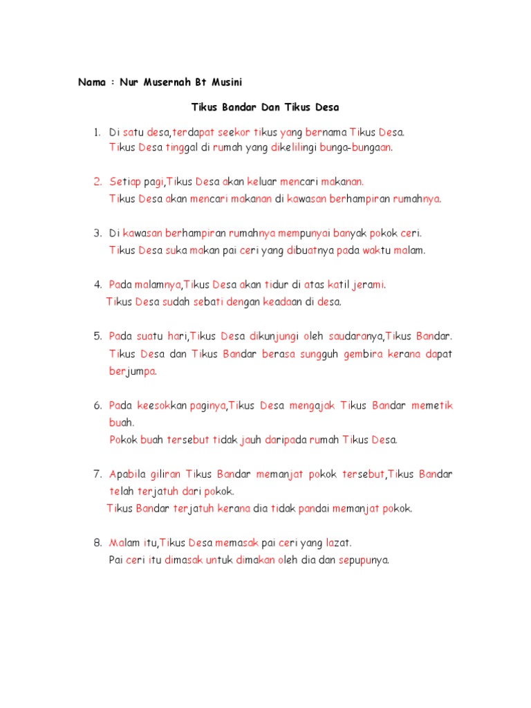 Cerita Kanak-Kanak Tikus Bandar Dan Tikus Desa Nur Musernah Musini | PDF