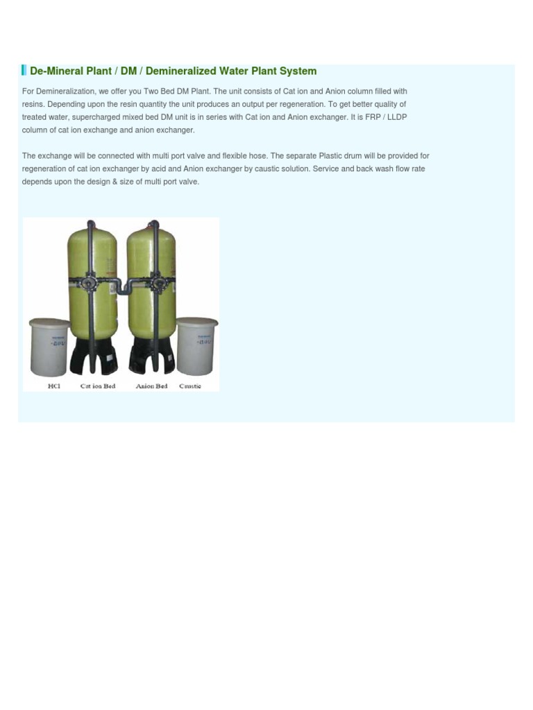 Demineralized Water Plant System | PDF