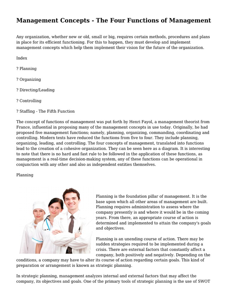 Management Concepts - The Four Functions of Management | PDF | Swot ...