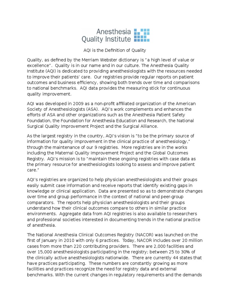 AQI Is The Definition of Quality | PDF | Anesthesia | Patient Safety