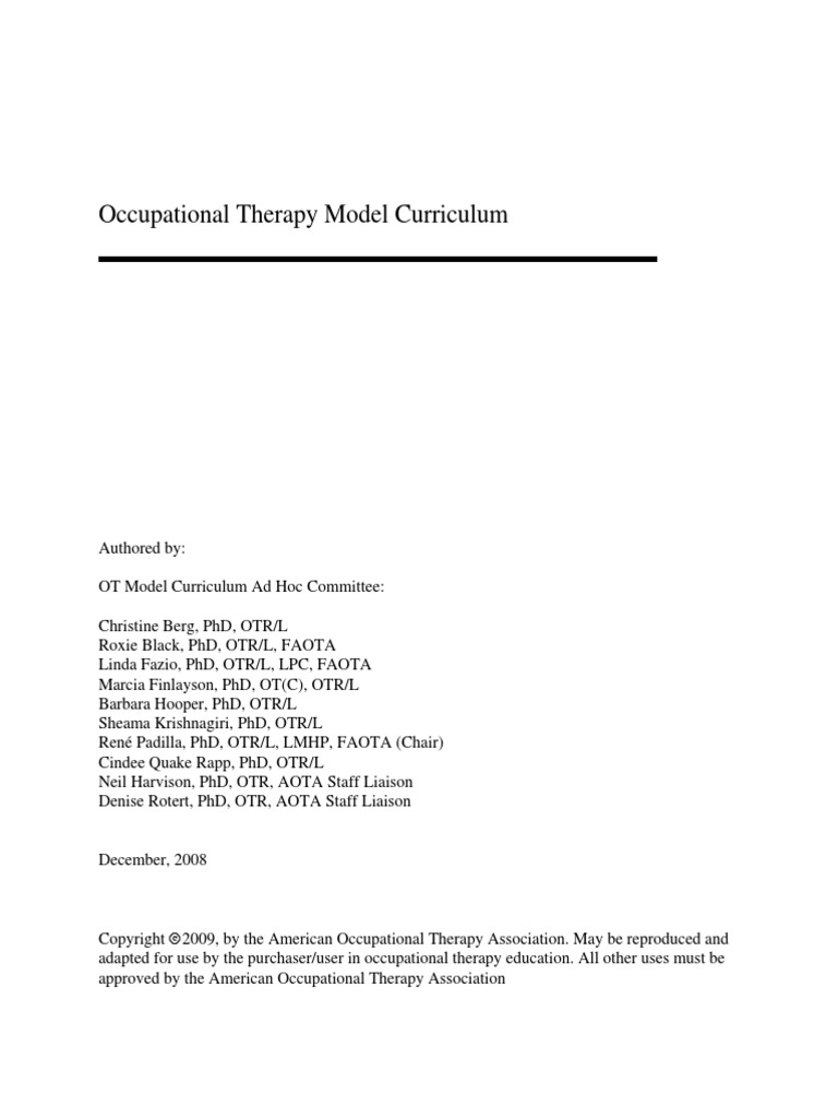 OT Model Curriculum Guide 12-08 | PDF | Occupational Therapy | Curriculum