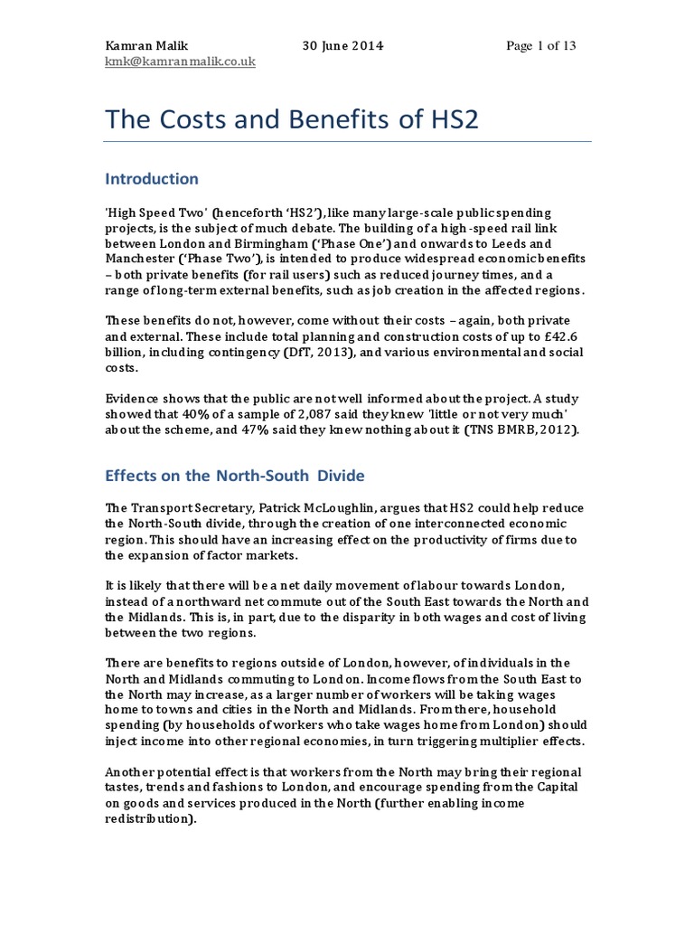 High Speed Two (HS2) : Costs and Benefits | PDF | Cost–Benefit Analysis ...