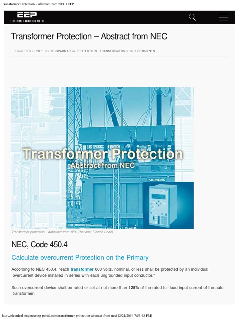 Transformer Protection - Abstract From NEC - EEP | PDF | Fuse ...
