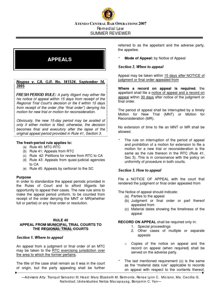 Appeals Printable | PDF | Brief (Law) | Appeal