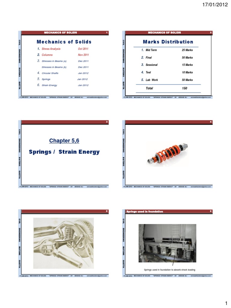 Springs and Strain Energy Guide | PDF | Mechanics | Materials Science