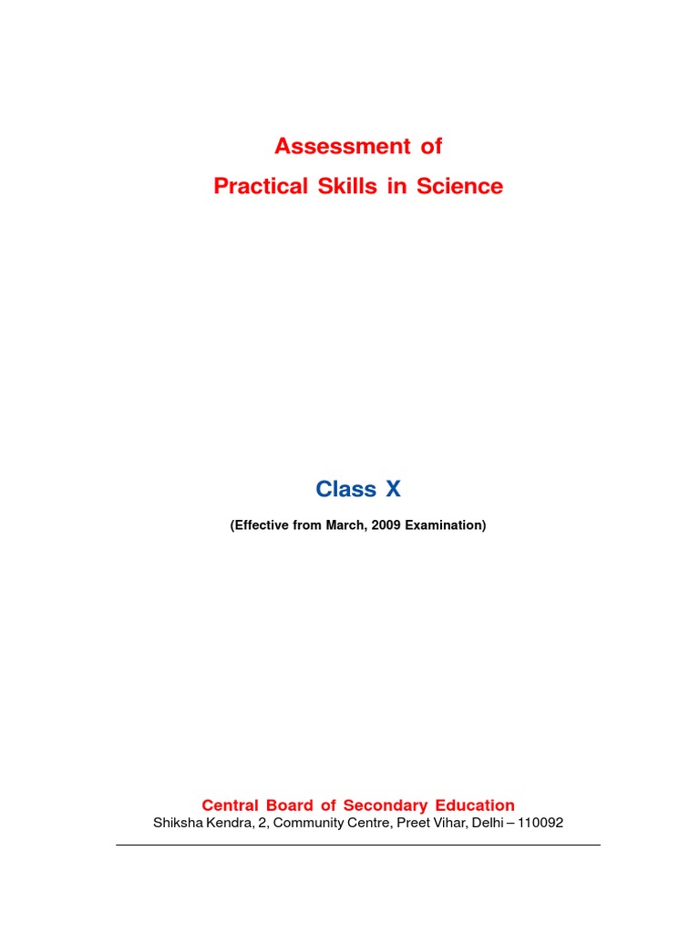 Assessment of Practical Skill in Science-X | PDF