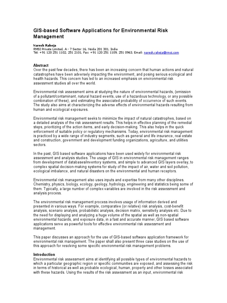 GIS Software for Environmental Risk Management | PDF | Risk Management ...