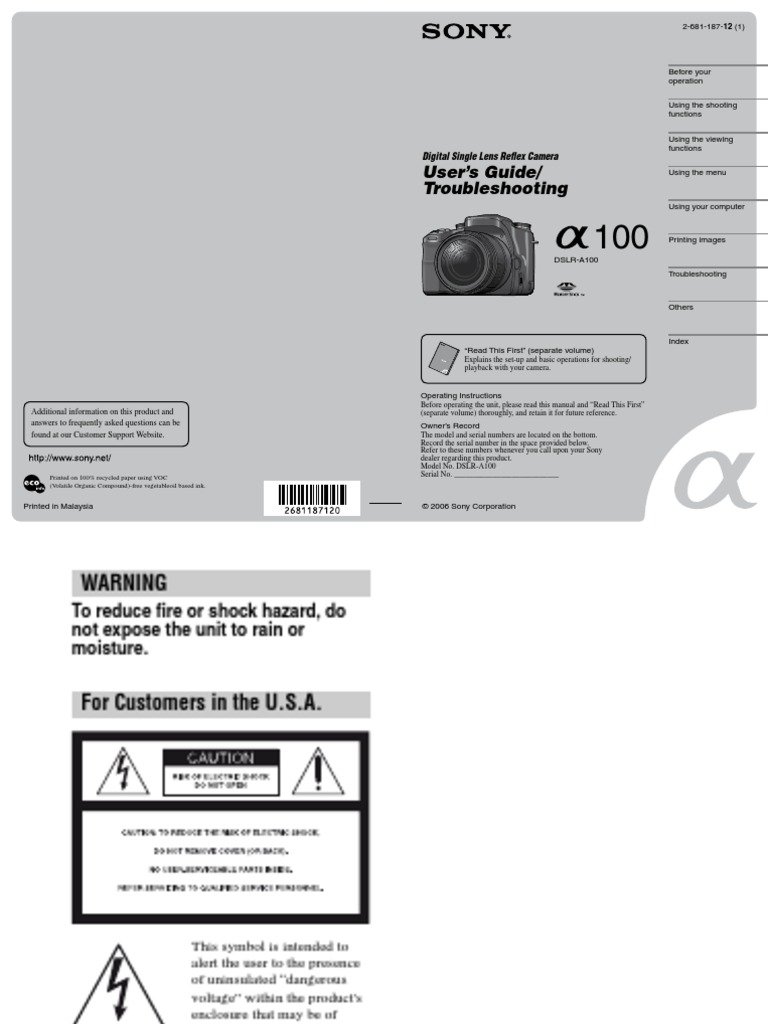 Sony A100 | PDF | Exposure (Photography) | Shutter Speed