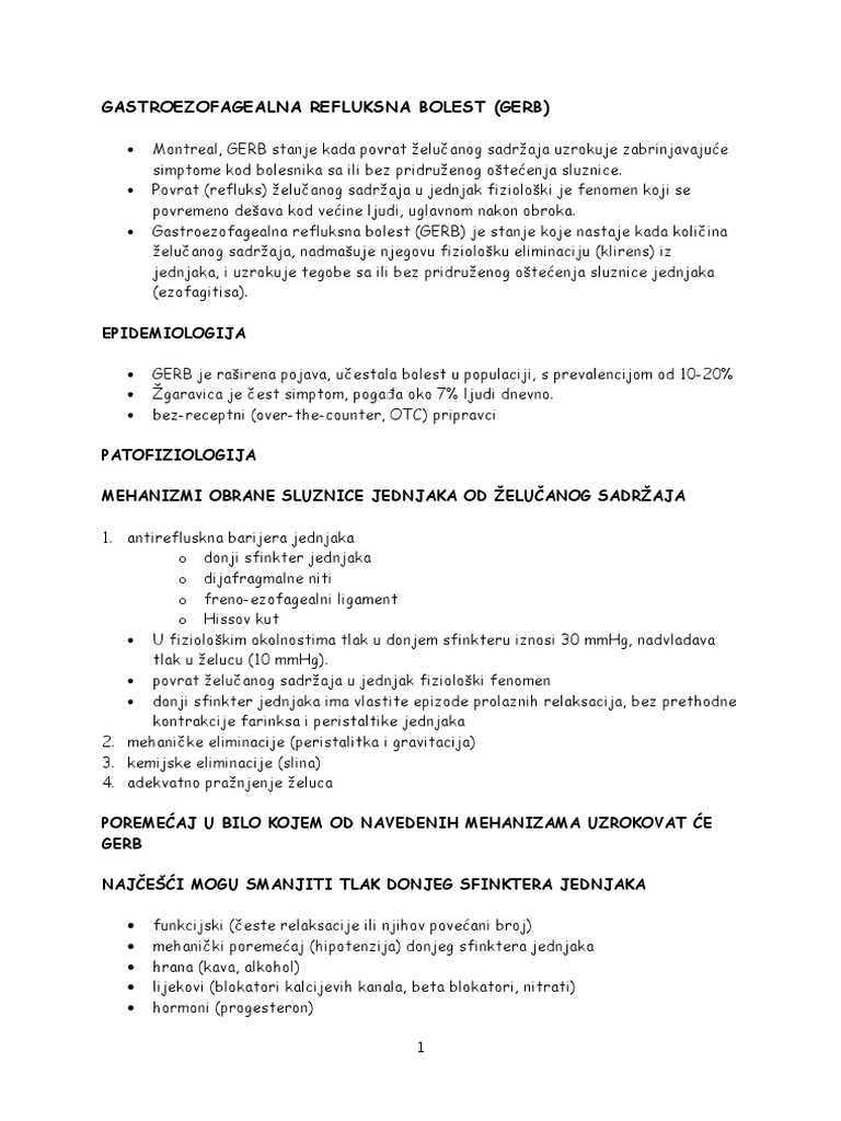 Gastroezofagealna Refluksna Bolest (GERB | PDF