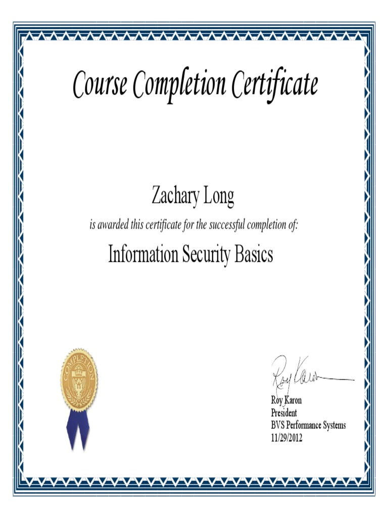 Information Security Basics Certificate | PDF | Computers